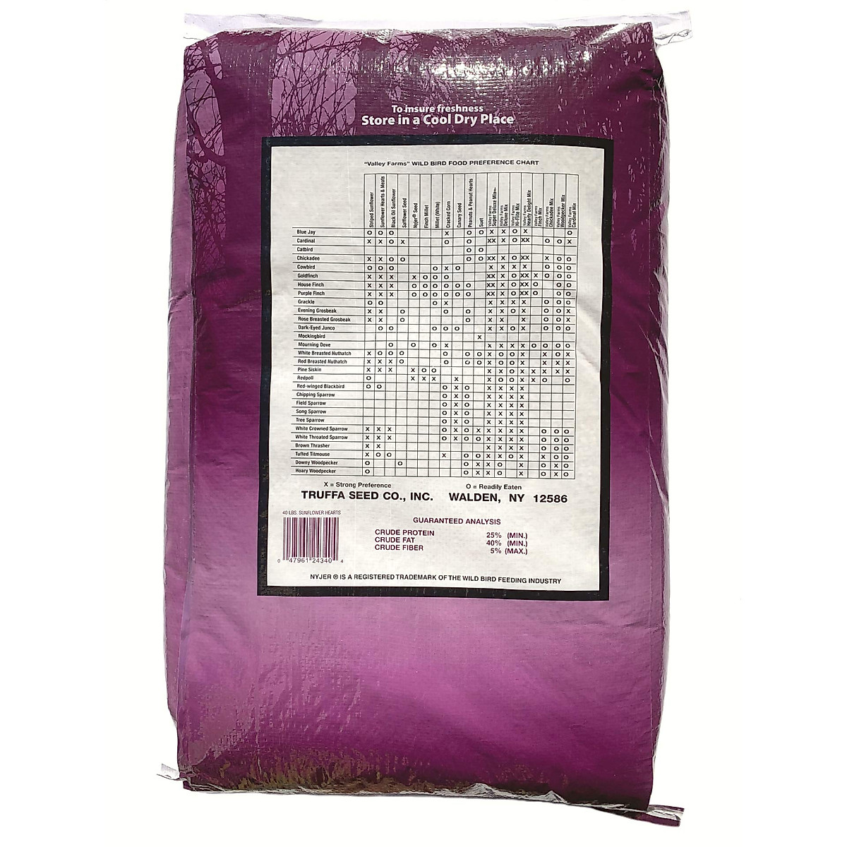 Valley Farms Whole Sunflower Hearts for Birds - A no Waste Bird Seed - No Mess Bird Seed for Outside Feeders, Tray or Tube Feeders - Sunflower Seeds for Wild Birds 40 LBS