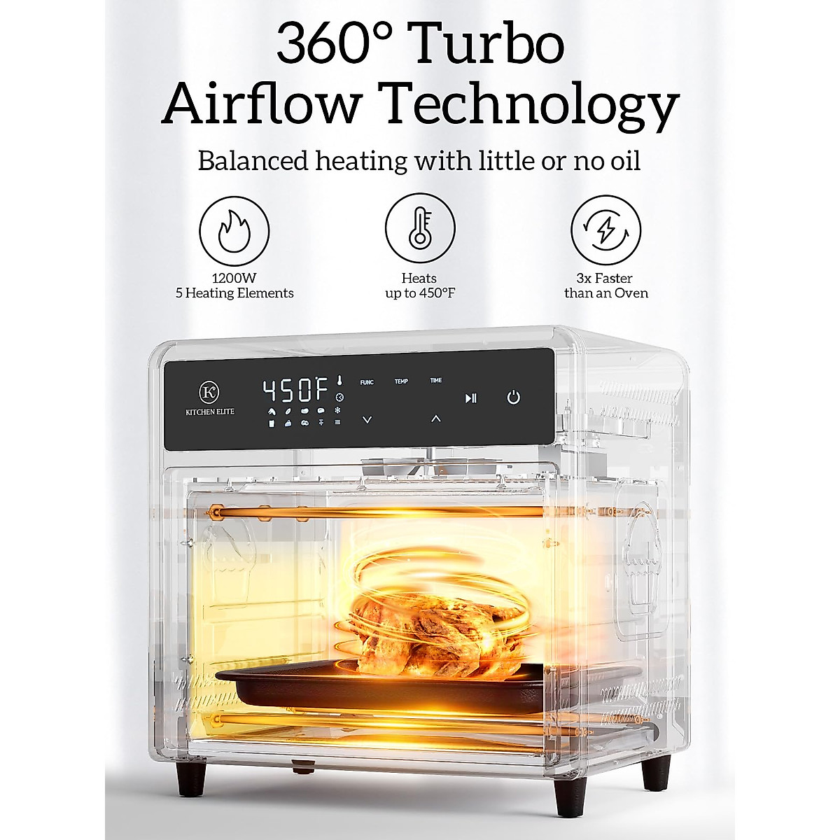 Air Fryer Toaster Oven Combo,10-in-1 12.6QT Compact Countertop Oven,9 Touch Screen Presets & 1 DIY Function,Easy Digital Controls,4 Accessories Included,Stainless Steel,Kitchen Elite
