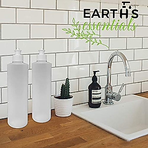 2 Pack Refillable 16 Ounce HDPE Squeeze Bottles With Push/Pull Button Top Dispenser Caps-Great For Lotions, Shampoos, Conditioners and Massage Oils From Earth's Essentials (White Cap)