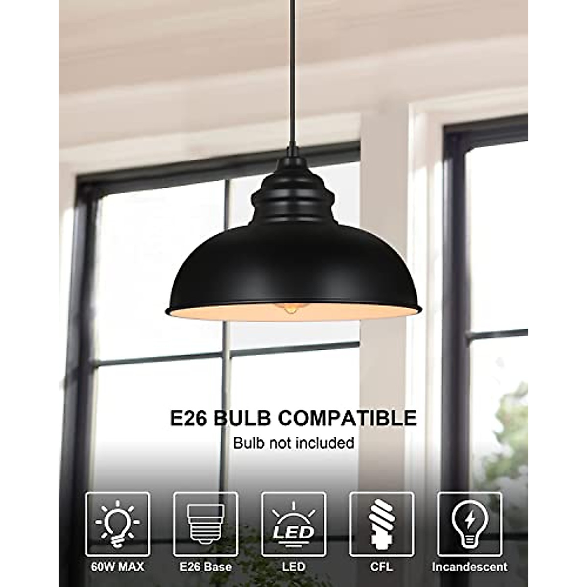 KARMIQI 12 inch Pendant Lights Black Pendant Light Fixtures Industrial Vintage Hanging Lamp, Adjustable Barn Pendant Lights Kitchen Island Stair Hallway Dining Room