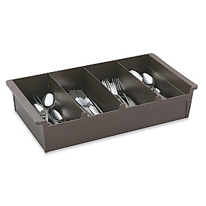 4-Compartment Plastic Cutlery Bin, Brown, 20 x 10 x 4
