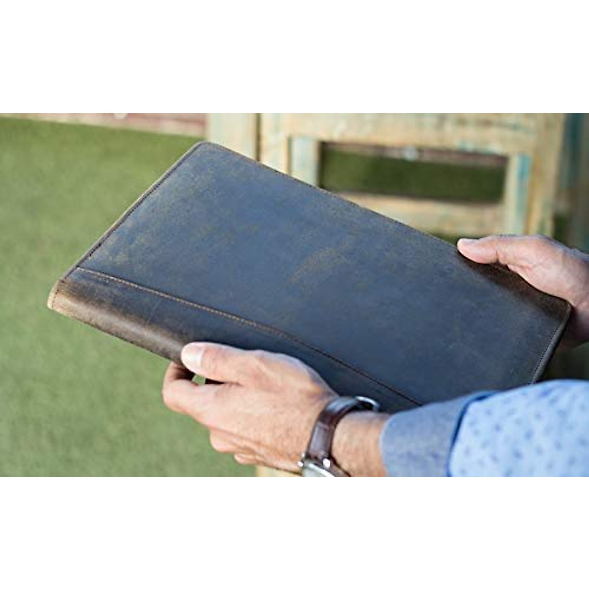 KomalC Leather Business Portfolio with Luxury Pen Folder Personal Organizer, Luxury Full Grain Leather Padfolio, Leather Folder (Buffalo Distressed Tan)