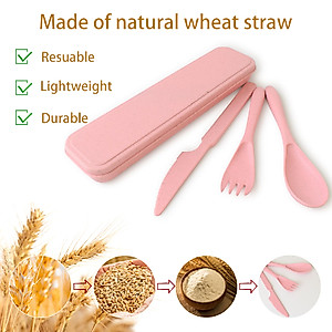 4Pcs Travel Utensils with Case, Wheat Straw Reusable Utensils Set with Case, Portable Travel Cutlery Set for Picnic Camping Daily Use