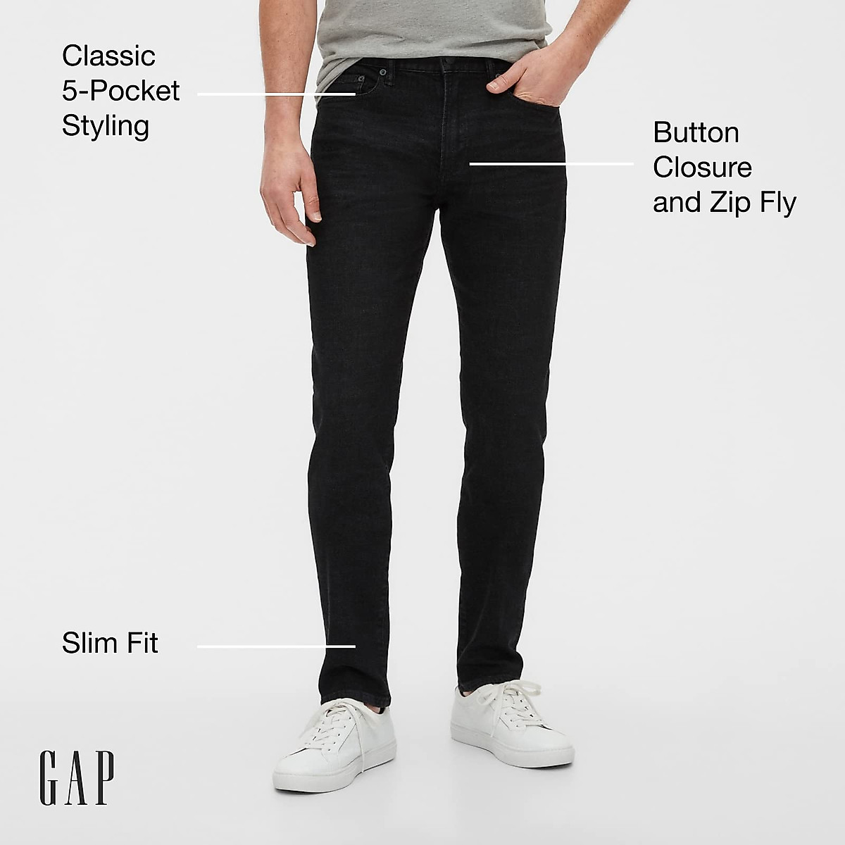 GAP Mens Slim Taper Fit Jeans, Washed Black, 36W x 30L US