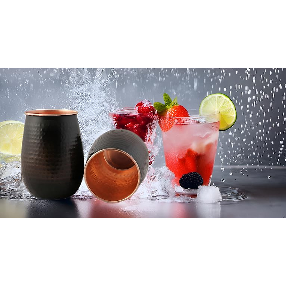 Staglife 20 Oz Black Matte Moscow Mule Pure Copper Tumbler Cups for Drinking Water, Genuine Copper Mugs for Moscow Mules, Hammered Real Solid Pure Copper Mug Cup, Gifts Set of 2, Large