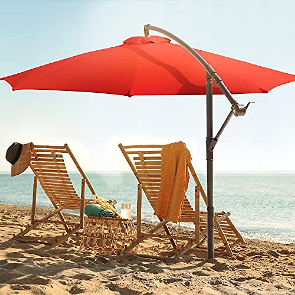 Nuu Garden 10ft Offset Patio Umbrella Outdoor Market Cantilever Umbrella, Easy Tilt Adjustment UV Protection 8 Ribs Sunbrella for Backyard, Poolside, Lawn and Garden, Red