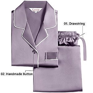 Lonxu Womens Silk Satin Pajamas Set Gray S