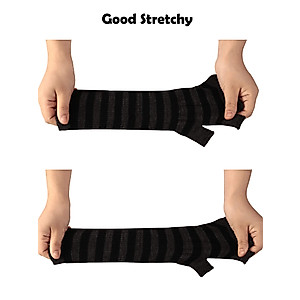 SATINIOR 4 Pairs Winter Long Fingerless Gloves Elbow Length Gloves Arm Warmer for Women (Black, Light Grey, Black White Stripe, Black Dark Grey Stripe, 11.8 Inch)