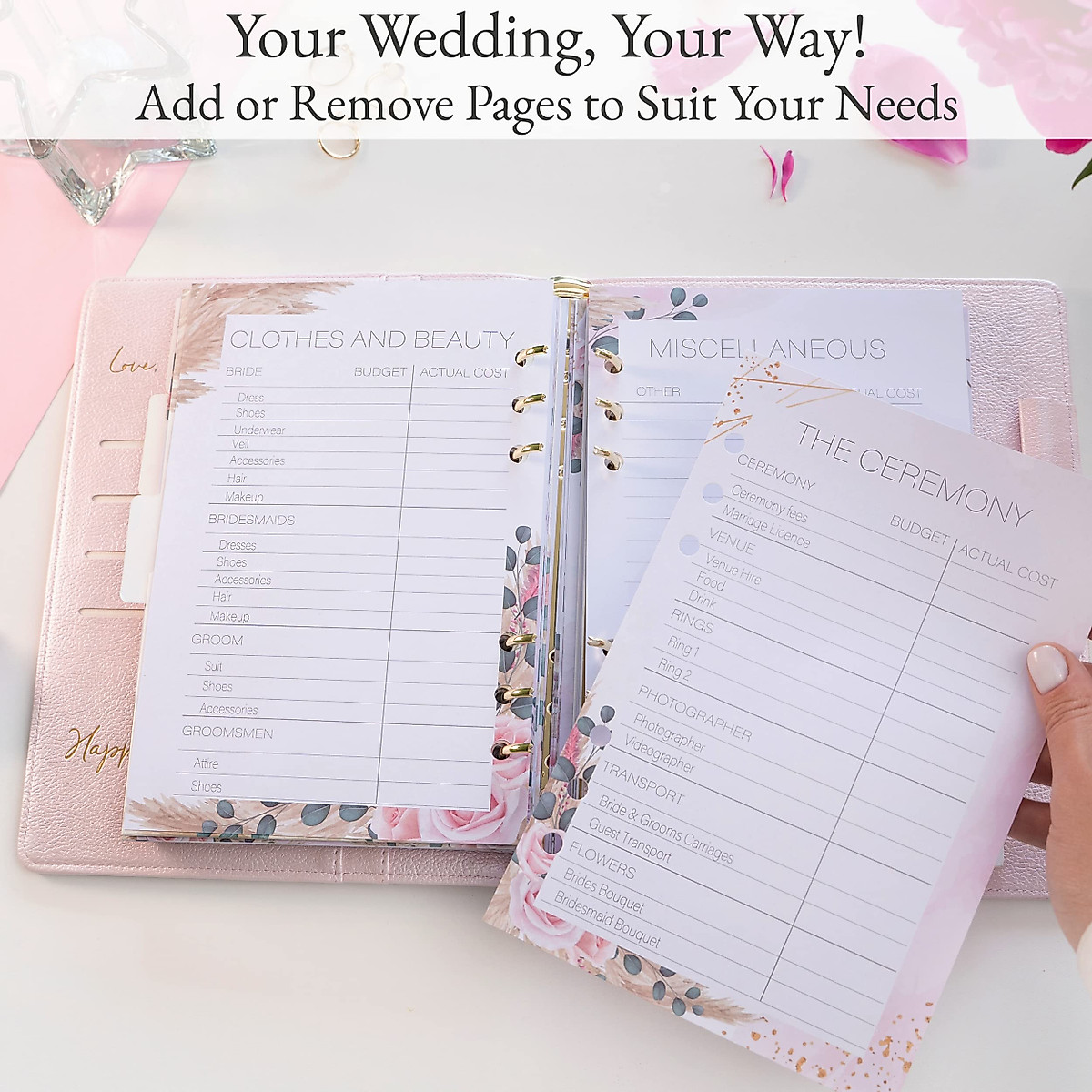Wedding Planner Book and Organizer for The Bride 2021 -Pink Faux Leather, Gold foil Stamped 'Busy Planning Our Wedding Day' Wedding Binder Engagement Gifts for Women