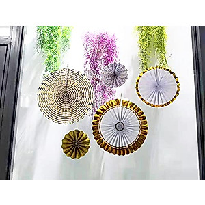 Party Paper Fans Gold Hanging Garland Glitter for Birthday Wedding Baby Shower Bridal Valentine's Day Girl's Decoration 8 Pack