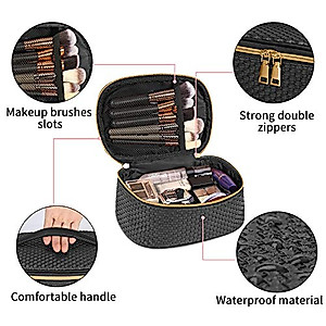 KTMOUW Makeup Bag 3 Pcs Waterproof Cosmetic Bag Set Portable Travel Multifunction Storage Organizer, Weave Toiletry Bag for Women and Girls, Black