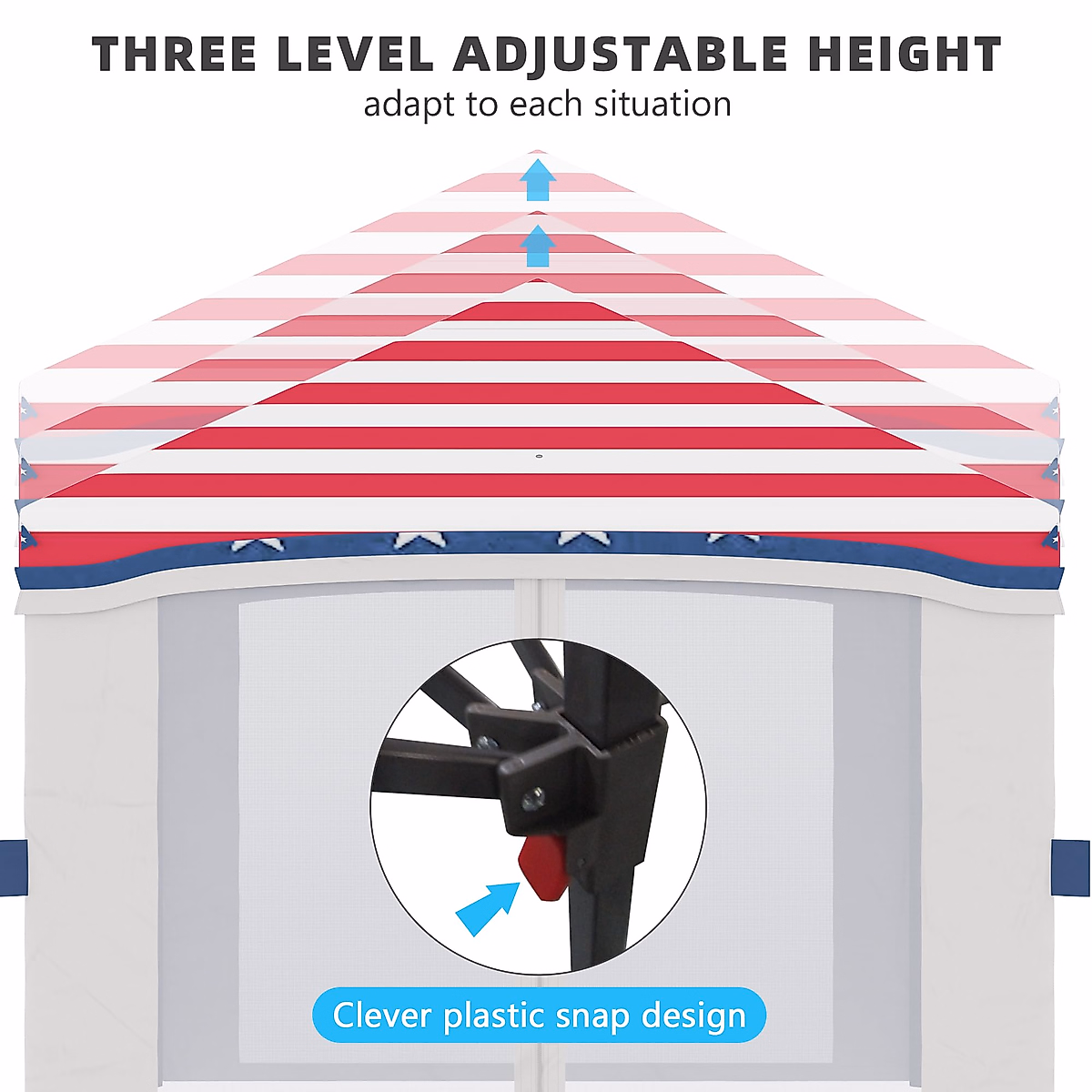 Outsunny 10' x 10' Pop Up Canopy Tent with Netting, Instant Tents for Parties, Height Adjustable, with Wheeled Carry Bag and 4 Sand Bags for Outdoor, Garden, Patio, American Flag