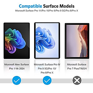 OMOTON 3 Pack Screen Protector for Microsoft Surface Pro 11&Pro 10 (2024)/Pro 9 (2022)/Pro 8 (2021)/Pro X-13 Inch, Tempered Glass/Case Friendly/Surface Pen Compatible