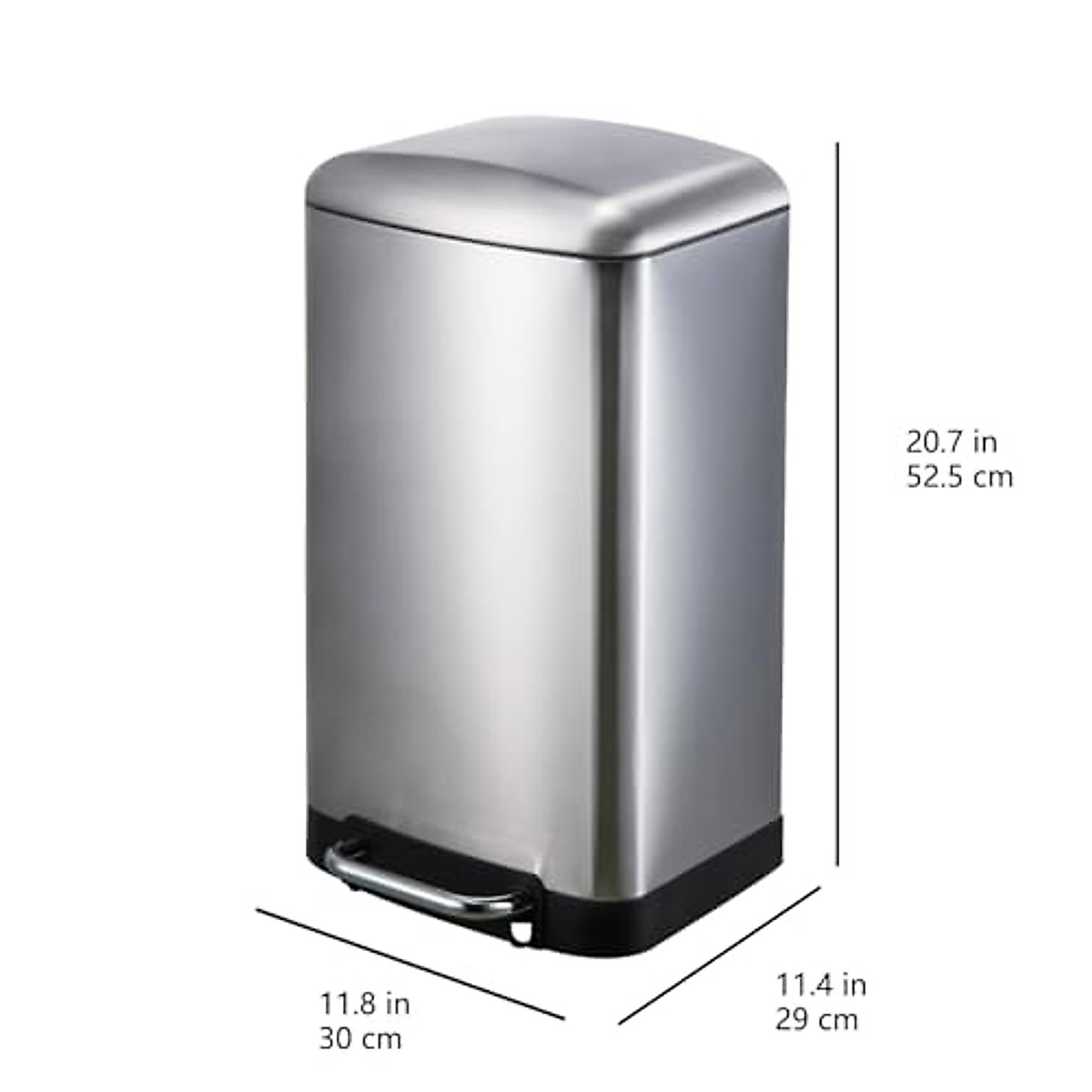 Amazon Basics Smudge Resistant Small Rectangular Trash Can with Soft-Close Foot Pedal, 20 Liter / 5.3 Gallon, Nickel