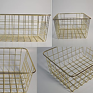 Vlish 2 Gold Wire Baskets - Gold 2 Pack Wire Basket Set | Storage | Decor | Crafts | Kitchen Organizing | Great for Closets | Cabinets | Pantries | Tables | Counter Tops | Office Storage