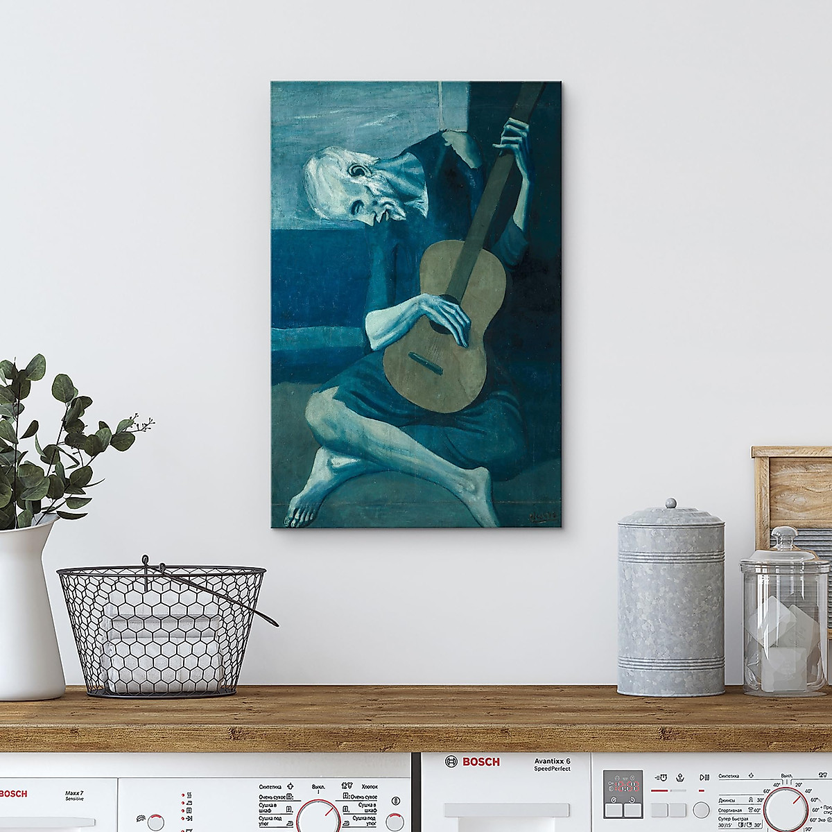 wall26 Canvas Print Wall Art The Old Guitarist by Pablo Picasso Cultural People Oil Painting Fine Art Traditional Dramatic Multicolor Ultra for Living Room, Bedroom, Office - 24"x36"