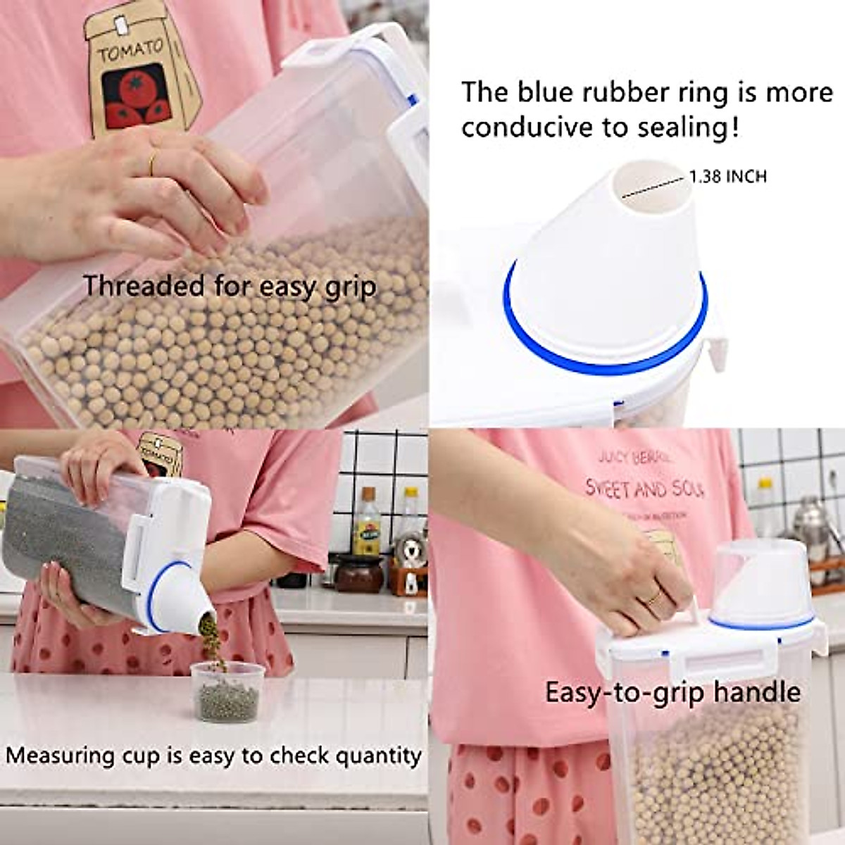 4Pack Food Storage Containers with Lids Airtight and Measuring Cup for Flour,Sugar,Grain,Rice & Baking Supply-Airtight Kitchen & Pantry Bulk Food Storage for Kitchen Organization,Clear 2.5L