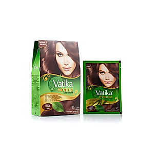 Dabur Henna Hair Color - Natural Brown, Henna Hair Dye and Conditioner, 0% Ammonia, 100% Grey Coverage, 6 Sachets X 10g