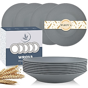 Wheat Straw Pasta Bowl - Unbreakable Pasta Bowl Set of 8-9 Inch Large Deep Alternative for Plastic Reusable Plate - Dishwasher & Microwave Safe Bowl/Plates (Black and Grey)