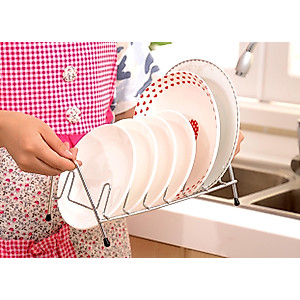 8 slot plate rack (2 pieces) for cabinet cup holders and drawers, plate organizer dry rack, stainless steel, plate rack for baking cookie sheets, dinner plates, pot lids and cutting board organizers