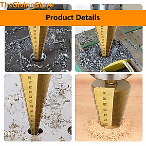 6 Pcs Titanium Coated Step Drill Bits Set, 3 Sizes of Step Drill Bits and 3 Sizes of Twist Drill Bits, High Speed Steel Drill Bits Set for Metalworking, Woodworking Tools, Hole Drilling