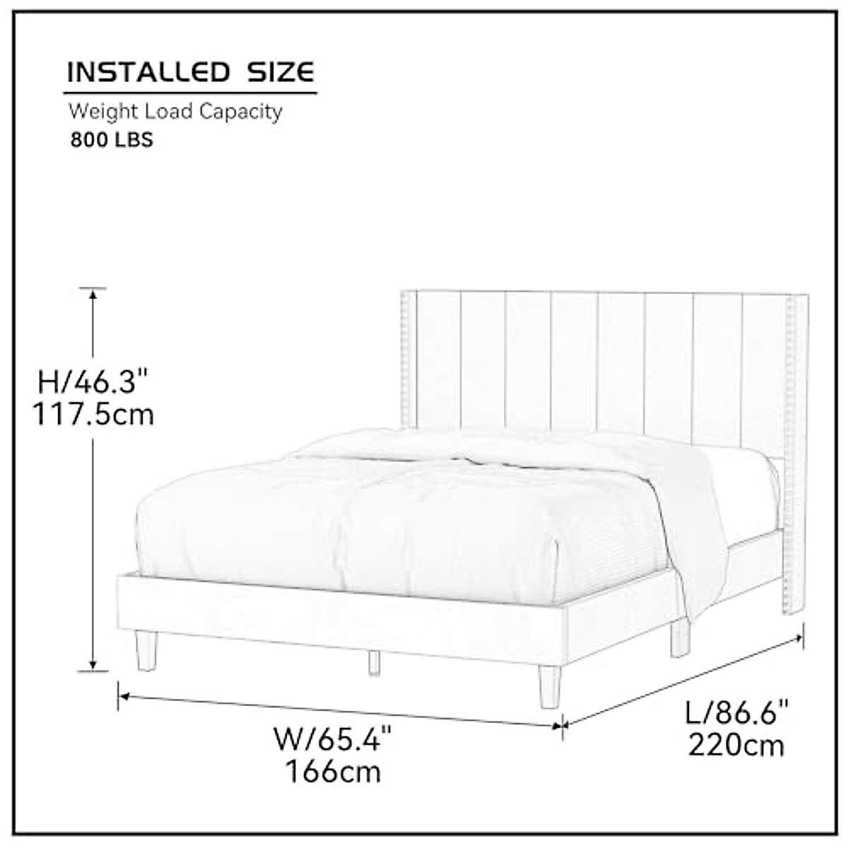 Queen Size Velvet Upholstered Platform Bed Frame with Vertical Channel Tufted Headboard, Soft Velvet Platform Bed with Solid Wood Slat Support for Bedroom Boys Girls Adults Teens, Noise Free, Black