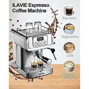 ILAVIE 20 Bar Espresso Machine, Stainless Steel Espresso Coffee Machine for Cappuccino, Latte, Espresso Maker for Home, Automatic Espresso Machine with Milk Steamer, 1.8L Water Tank, 1350W
