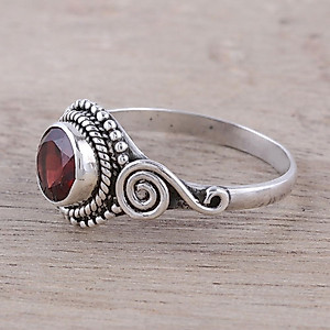 NOVICA Garnet .925 Sterling Silver Ring, Assam Allure'