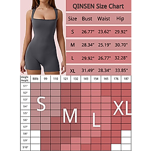 QINSEN Womens Strappy Square Neck Tank Tummy Control Stretch Short Jumpsuit Outfits Grey S