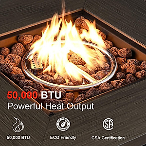 HUMMUH 30" Square Propane Fire Pit Table, 50,000 BTU Outdoor Gas Fire Pit with Lid and Lava Rock 2-in-1 Steel Fire Table for Porch Backyard Deck Balcony - Brown