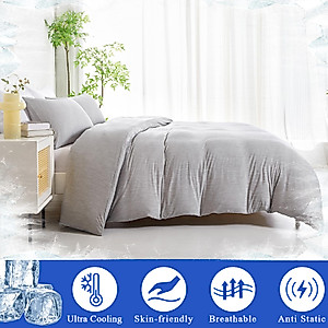 HCORA Cooling Duvet Cover Queen Size - Double Side Arc-Chill Q-Max>0.5 Cooling Fiber Duvet Cover Set 3PCS - Soft, Breathable, Cooling Comforter Cover with Zipper Closure & Corner Ties (Light Grey)