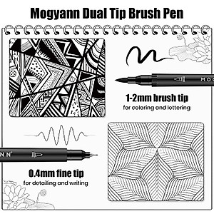 Mogyann Drawing Pens, 12 Pack Dual Brush Pens Black Markers for Art Drawing Sketching