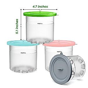 Kusamue Creami Pint Containers and Lids - 4 pack with Handle Replacement for Ninja Creami NC301 NC300 NC299AMZ NC300s CN305A CN301CO C3201 Deluxe All Series, 16oz Cups Ice Cream Makers Kitchen