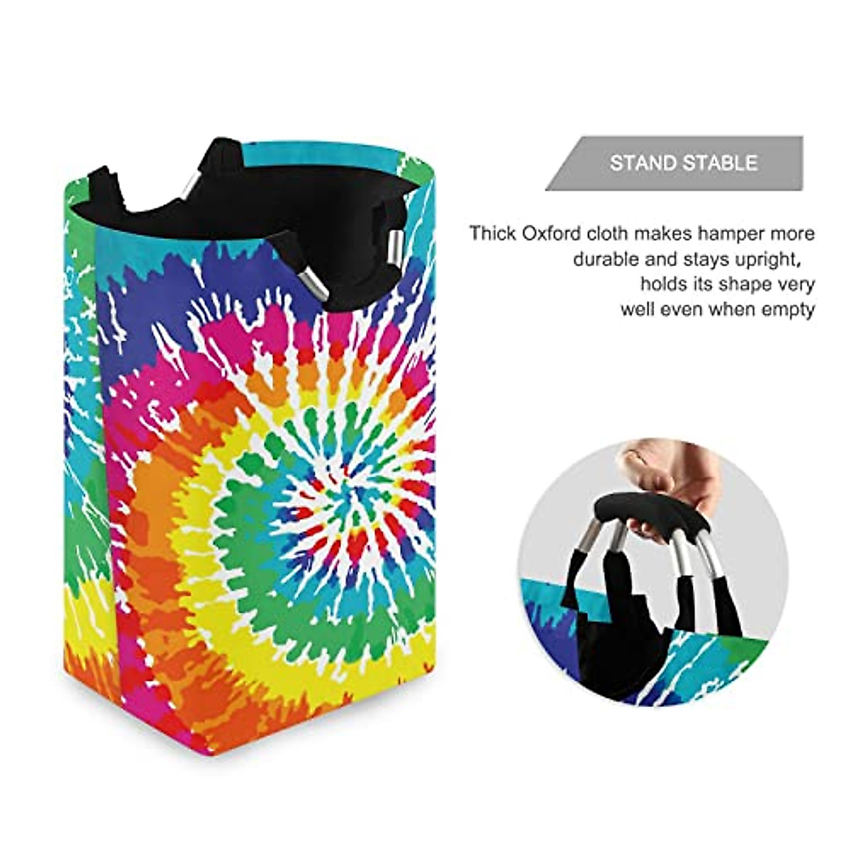 Kigai Tie Dye Laundry Basket Collapsible Large Clothes Hamper Nursery Storage Bin with Handle for Bedroom, Bathroom, Dorm, Kids Room