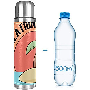 Stainless Steel Leather Vacuum Insulated Mug Coconut Tree Thermos Water Bottle for Hot and Cold Drinks Kids Adults 16 Oz