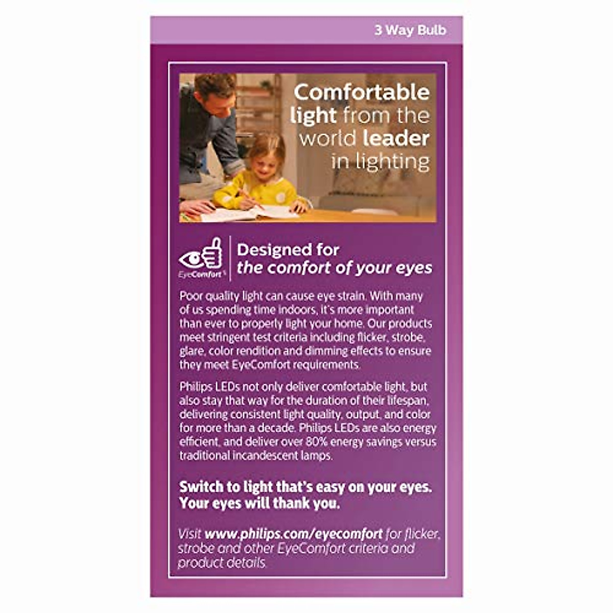 Philips LED 556928 3-Way A21 Flicker-Free Light Bulb with EyeComfort Technology: 1600-800-450-Lumen, 2700K, 14-8-5 (100-60-40-Watt Equivalent), E26 Base, Soft White, 4-Pack, Title 20 Compliant