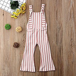 Toddler Baby Girl Stripes Bell-Bottom Jumpsuit Romper Overalls Long Pants Outfits (4-5 Years, Brown Pink)