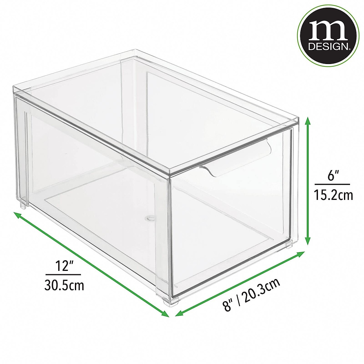 mDesign Plastic Stackable Closet Storage Organizer Bins with Pull Out Drawer for Cabinet, Desk, Shelf, Cupboard, or Dresser Organization - Lumiere Collection - 8 Pack - Clear