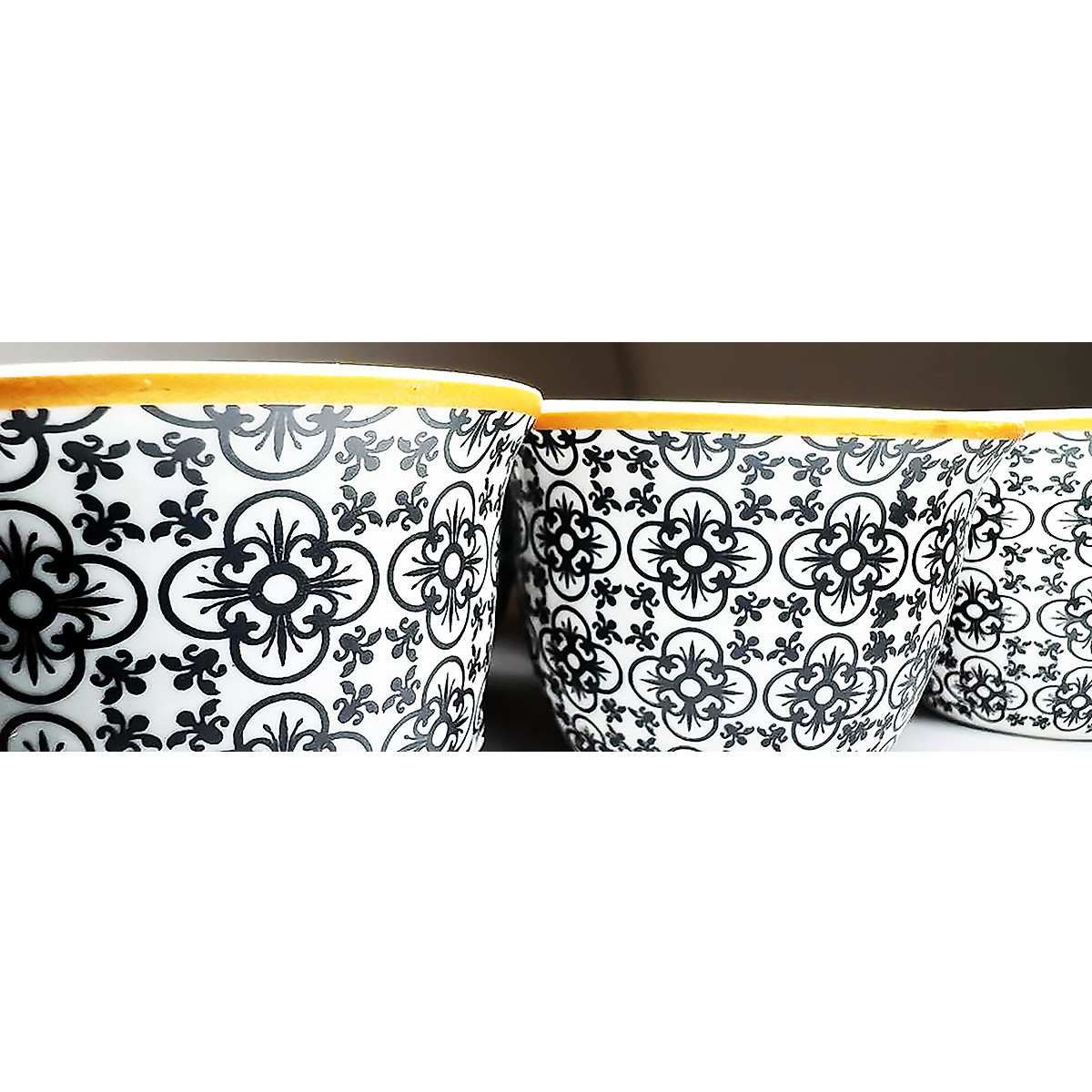 Chandler Espresso Turkish Arabica Coffee Cup Assorted Design Available from Brand 70ml 2.5oz Set of 6 Cups with Gift Box (Porcelain, White Porcelain with Black Flowers H)