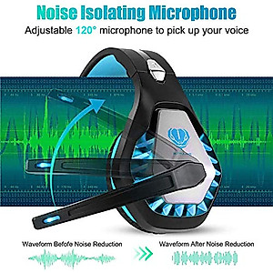 Headsets for Xbox One, PS4, PC, Nintendo Switch, Mac, Gaming Headset with Stereo Surround Sound, Over Ear Gaming Headphones with Noise Canceling Mic, LED Light