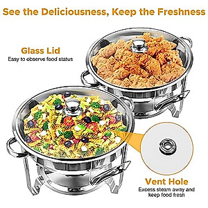 Warmounts Chafing Dish Buffet Set 2 Pack, 5QT Round Chafing Dishes for Buffet with Glass Lid & Lid Holder, Stainless Steel Chafers and Buffet Warmers Sets for Parties, Events, Wedding, Camping, Dinner