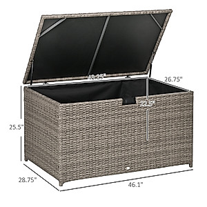 Outsunny 113 Gallon Deck Box, Rattan Outdoor Storage Box, Waterproof Storage Container for Indoor, Patio Furniture Cushions, Pool Supplies, Garden Tools, Gray