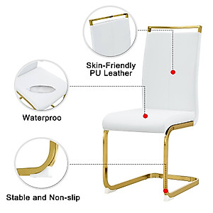 71" Large Glass Dining Table Set for 6, Modern Dining Table with 6 Leather Chairs, 0.32" Tempered Glass Tabletop and MDF Leg,for Kitchen Dining Living Meeting Room (Black Table + 4 White Chairs)