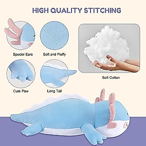 Colixpet Axolotl Plush Cute Stuffed Animal Soft Blue Long Pillow Hugging Plush Toys Valentine's Day,Birthday Gifts for Kids Boys Girls 21 inches