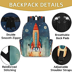 OMFUNS Space Rocket Customized Kids Backpack for Boys Girls Galaxy Planet Personalized Preschool Toddler Backpack Kindergarten Nursery Bookbag Travel Children School Bag