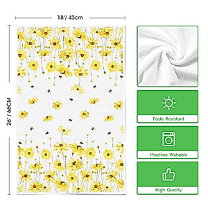 Artoid Mode Yellow Flowers Bee Hello Sunshine Summer Kitchen Towels Dish Towels, 18x26 Inch Seasonal Holiday Decoration Hand Towels Set of 2