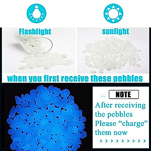 Oubest Glow in The Dark Pebbles/Glow Stones/Glowing Rocks Blue Decor for Garden/Fish Tank/Aquarium/Walkway/Driveway/Plant Pots/Bonsai (500, White)