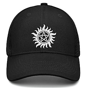 UNISEXCAPAA Unisex Baseball Cap Anti Possession Symbol Adjustable Snapback Mesh Trucker Dad Military Hat Black