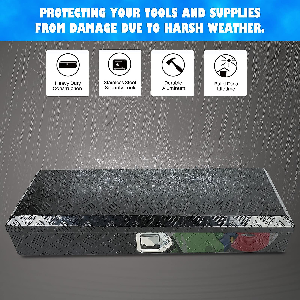 TYFYB 34.5X12.75X6.4 Inch Black Aluminum Heavy Duty Pick-Up Truck Bed 5 Bar Tread Tool Box Trailer Storage Tool Box RV Storage Organizer,Underbed Tools Organizer With Lock & Keys (34.5"X12.75"X6.4")