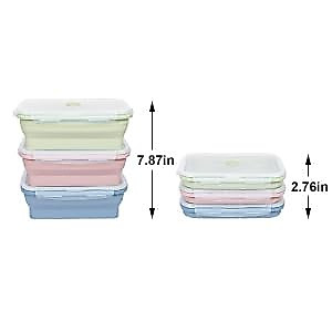 KIGI 【3 PACK】 18.6OZ Collapsible Small Bento Box Food Storage Containers with Lids Airtight Meal Prep Containers,BPA FREE,Microwave Safe